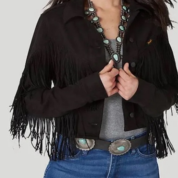 Wrangler | Jackets & Coats | Wrangler Womens Black Faux Suede Fringe ...